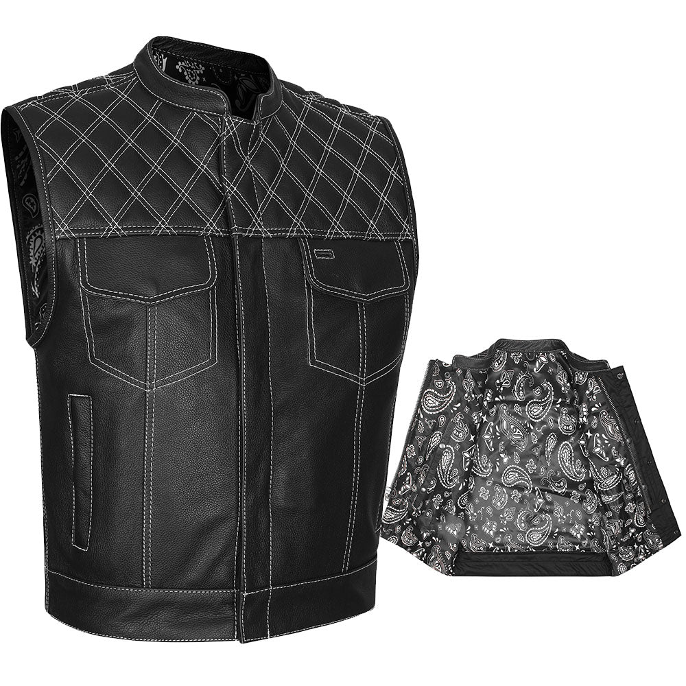 Leather Universe 524WH Diamond Vest with White Stitch and White and Bl