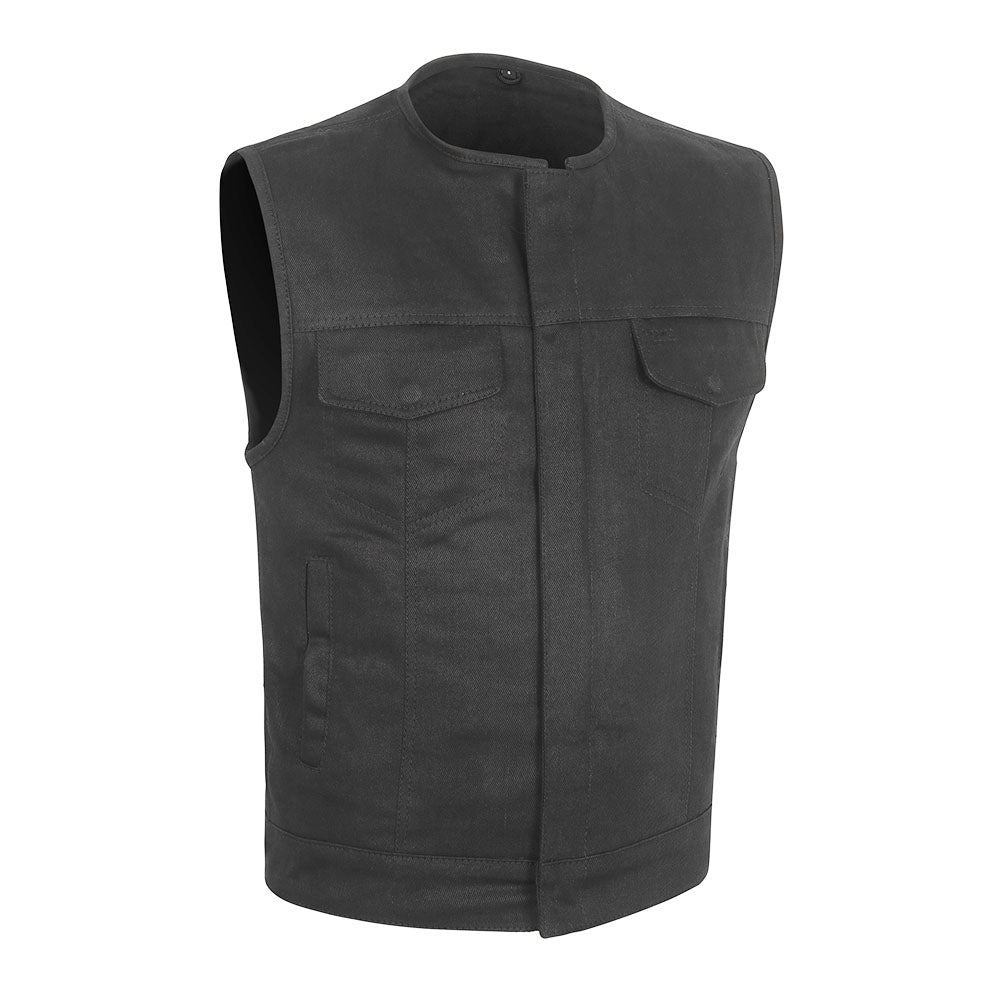 Leather Universe Black Denim 301 Vest with Rolled Collar and No Liner