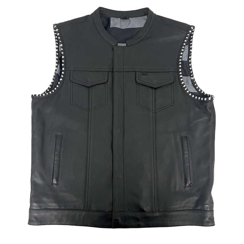 Premium Leather Vest with Black and Gray American Flag Liner- Size 3X ...